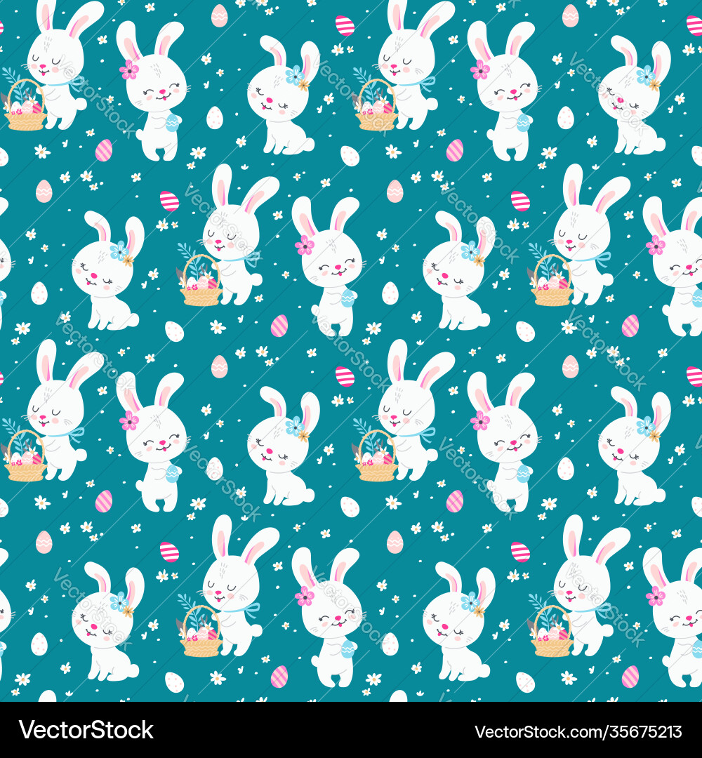 Spring easter background with bunnies Royalty Free Vector
