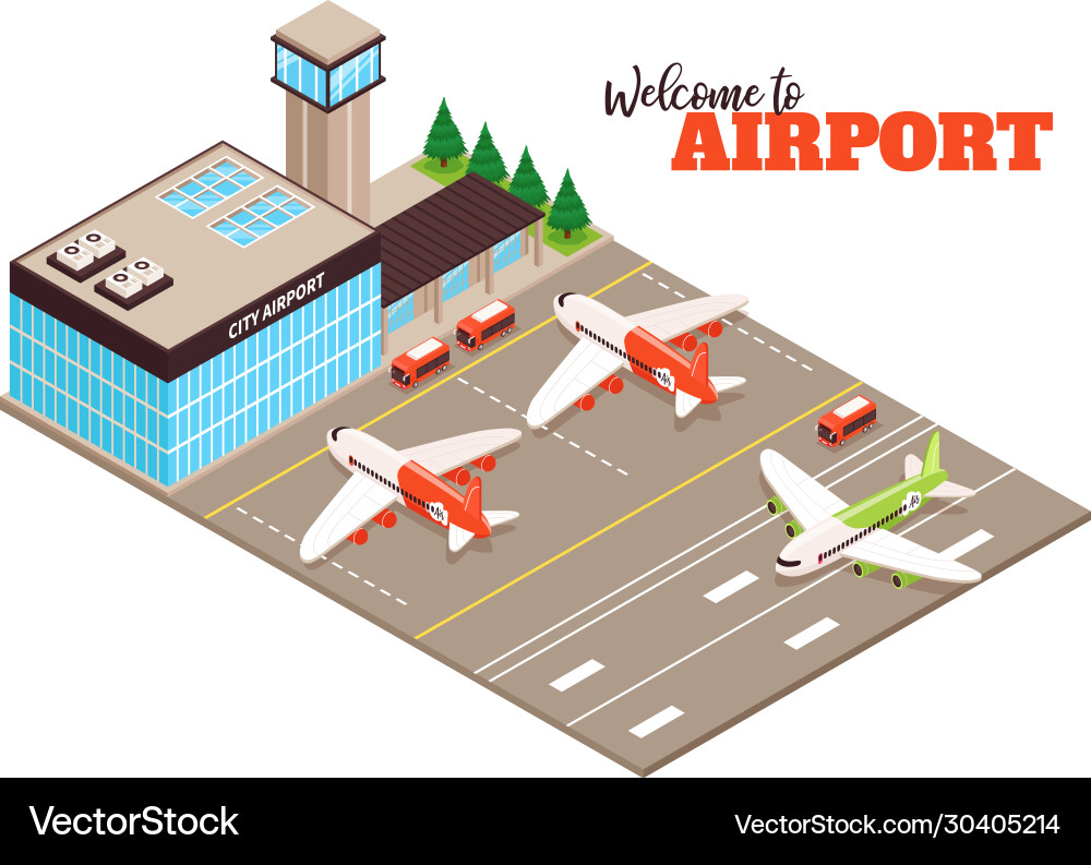 Airport runway isometric view Royalty Free Vector Image