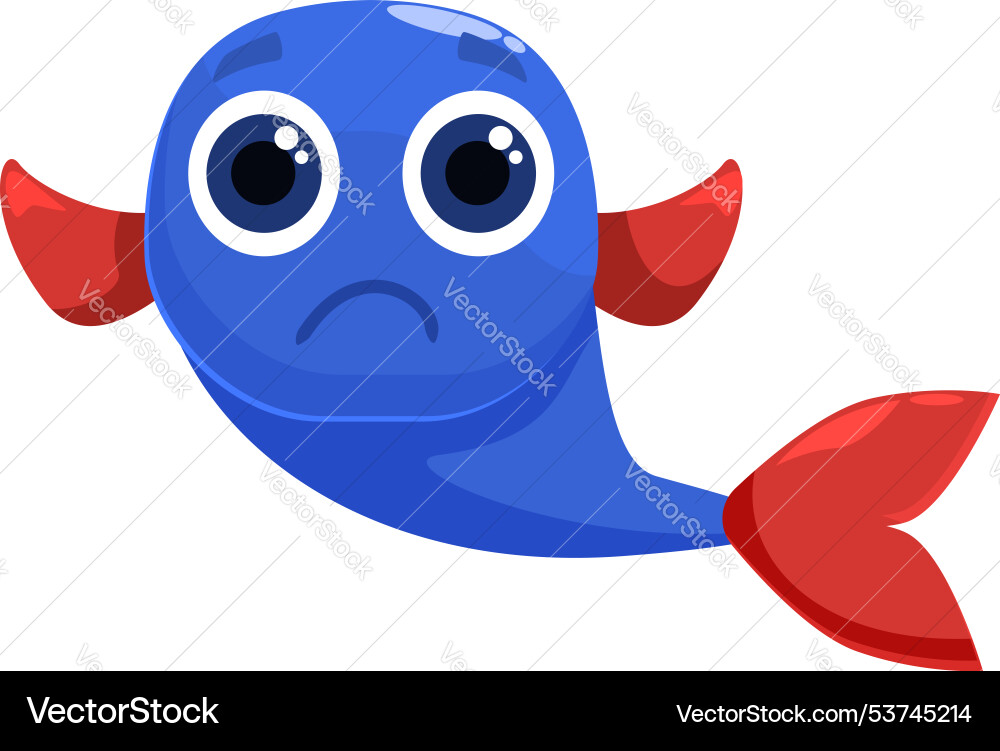 Blue devil fish mascot character looking sad Vector Image