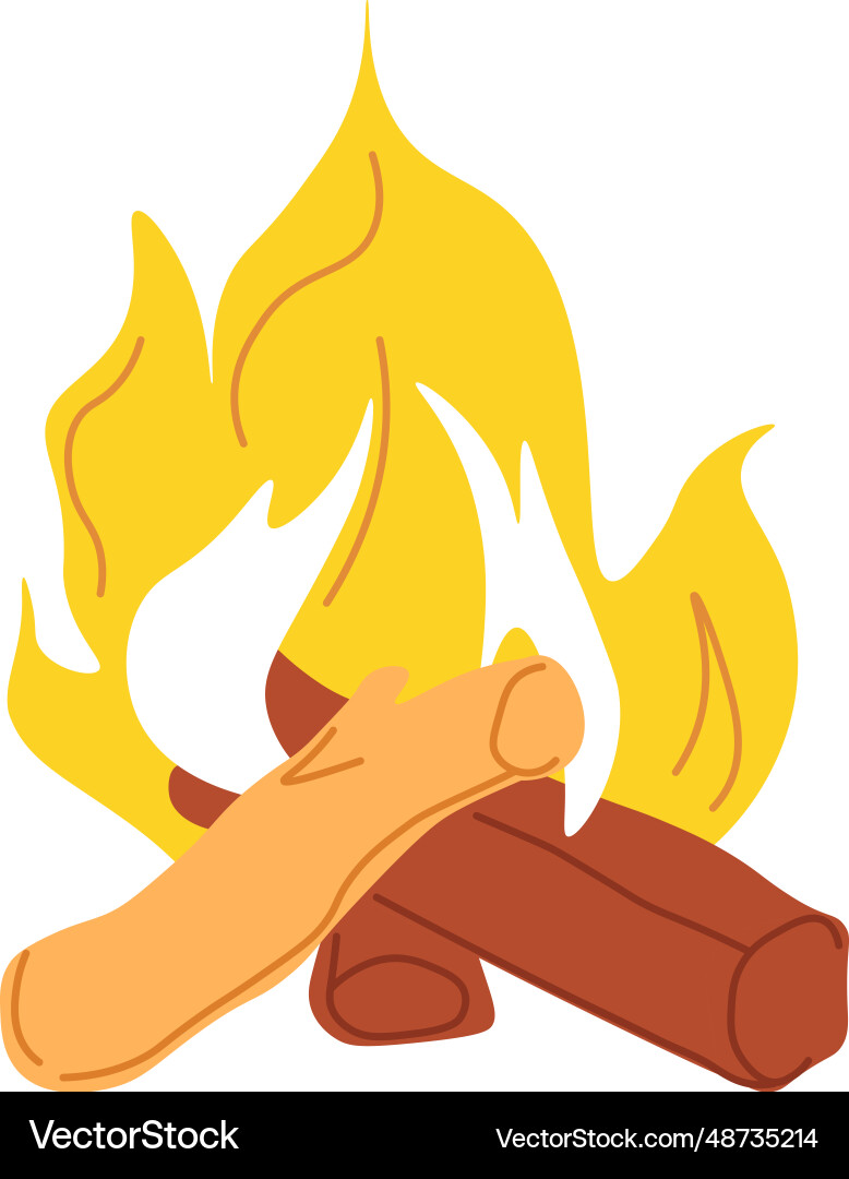 Burning campfire with logs and wood camping Vector Image