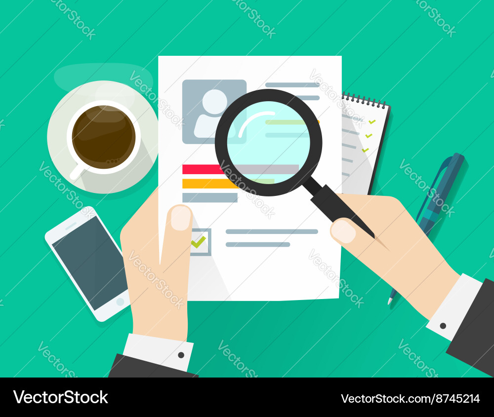 Cv application paper sheet business man hands Vector Image