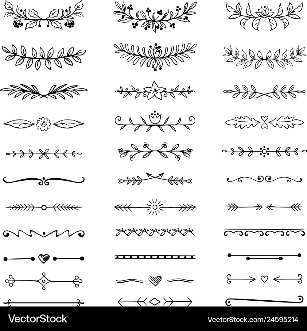 Doodle dividers hand drawn line borders Royalty Free Vector