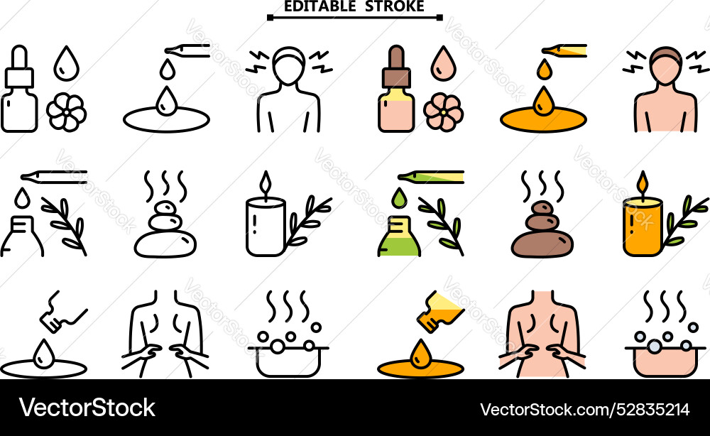 Essential oils aromatherapy flat icons set Vector Image