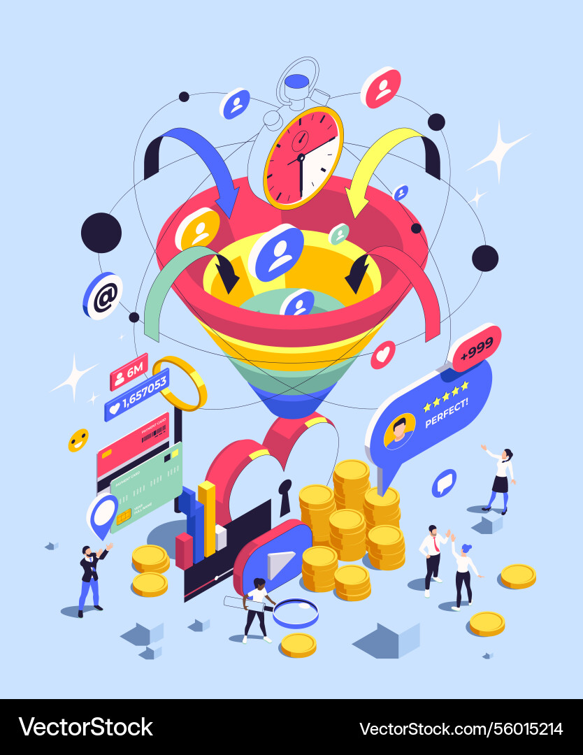 Sales funnel isometric composition Royalty Free Vector Image