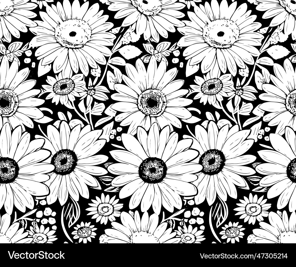 Scratchboard daisies pattern Royalty Free Vector Image