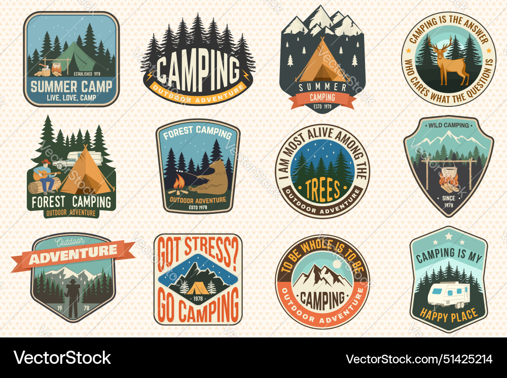Set of summer camp badges concept for Royalty Free Vector