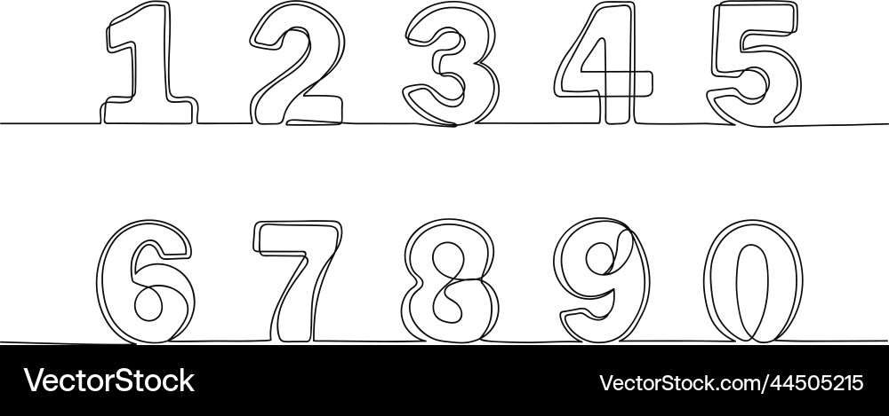 Continuous one line numbers hand drawn counting Vector Image