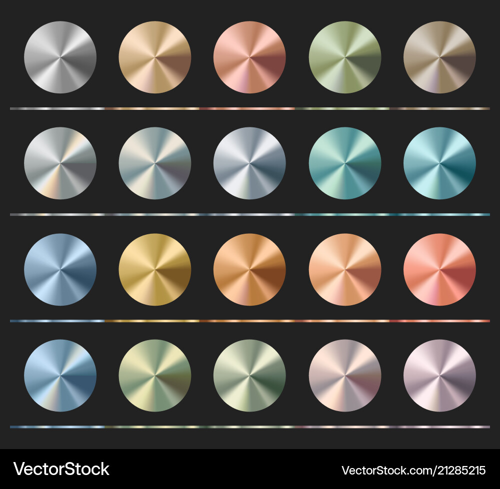 Gradients set template metallic texture radial Vector Image