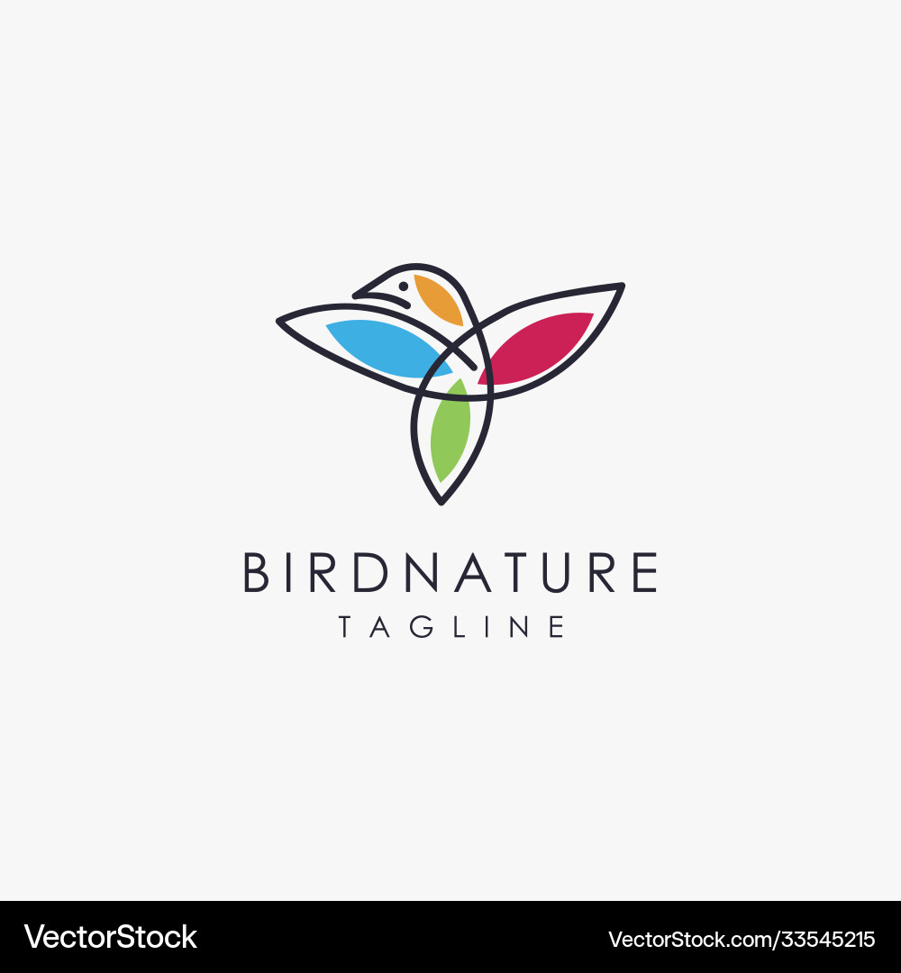 Lineart flying bird logo icon template Royalty Free Vector