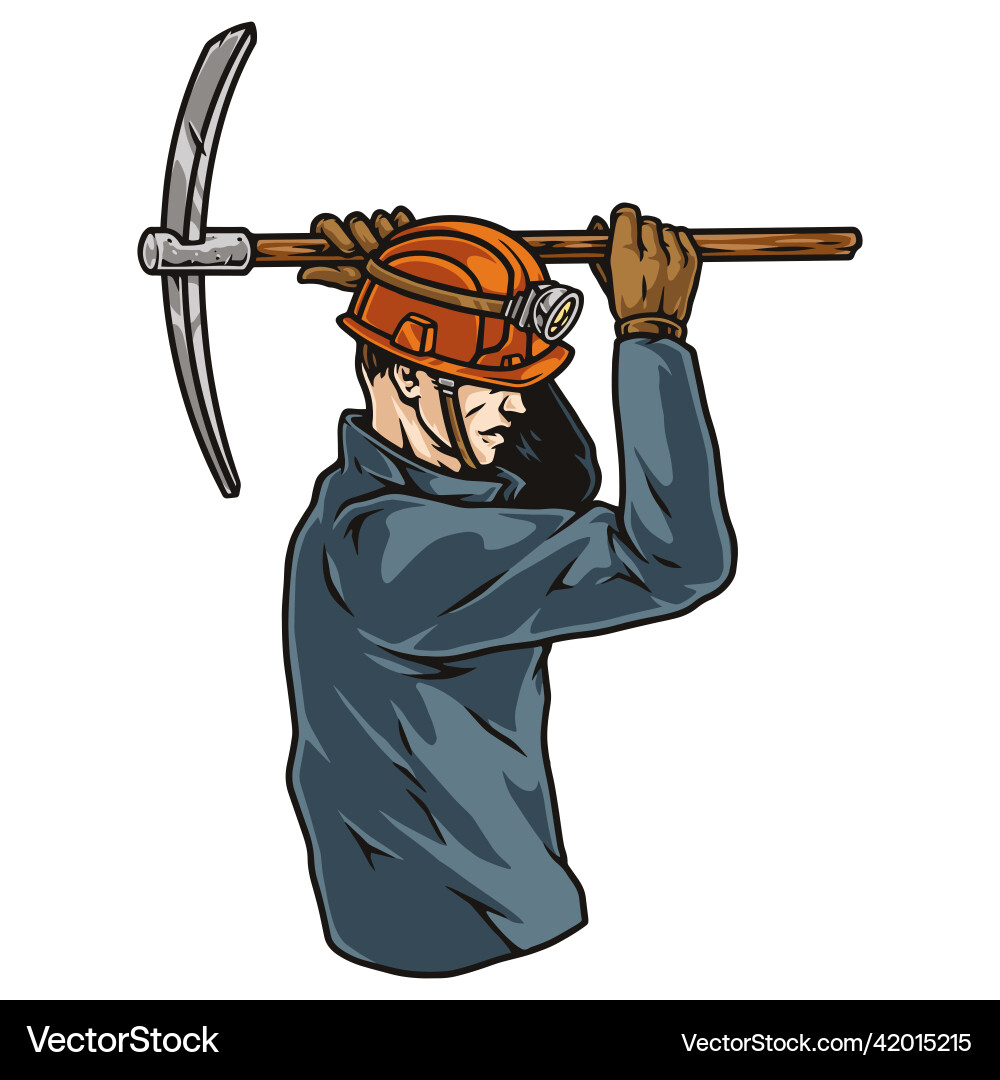 Male worker in hardhat holding pickaxe Royalty Free Vector