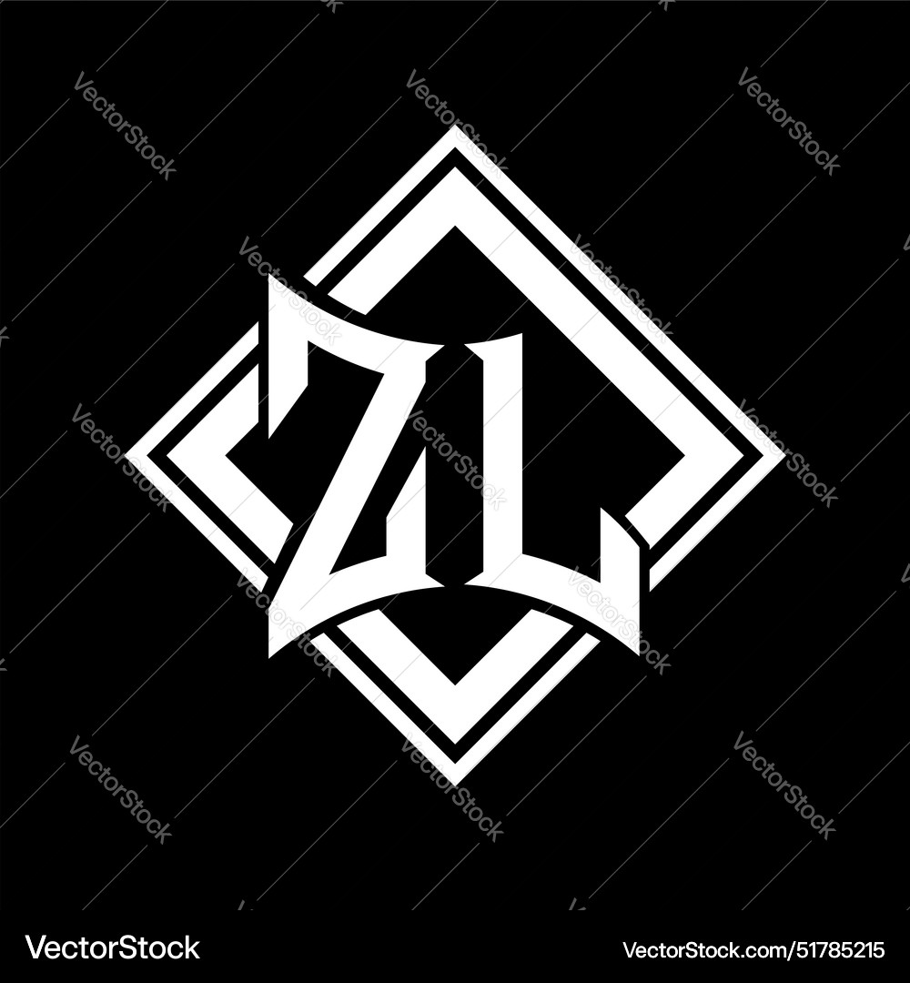 Zl letter logo abstract shield shape with square Vector Image