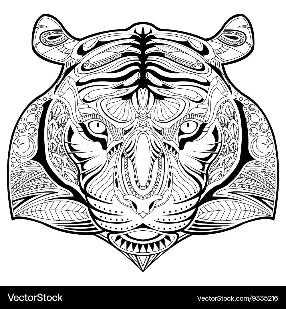 Hand drawn tiger coloring page Royalty Free Vector Image