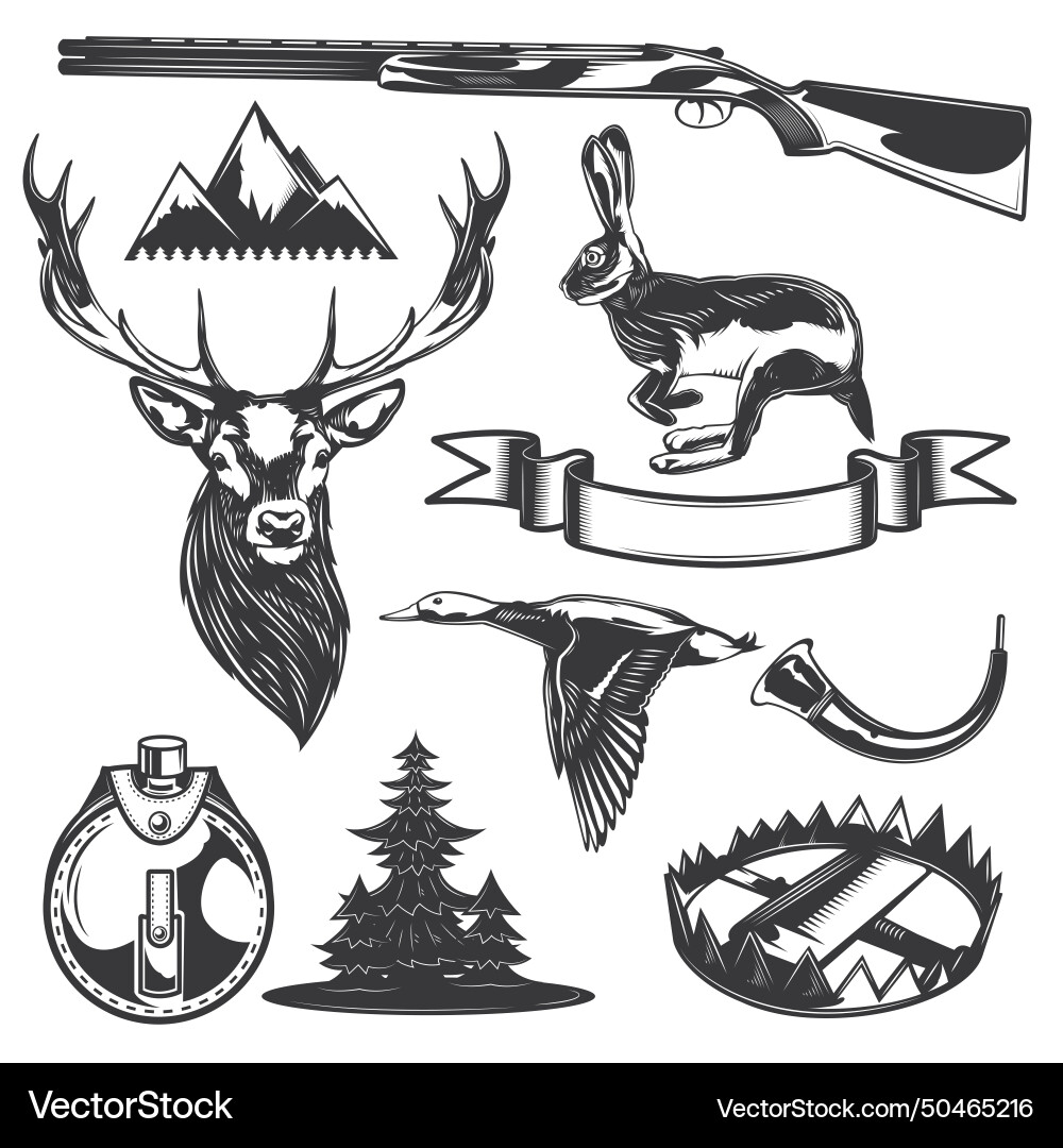 Set of hunting elements for creating your own Vector Image