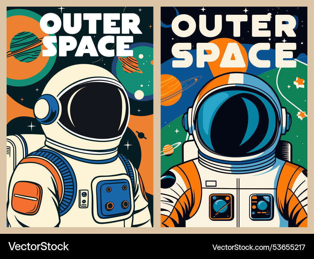 Astronaut in space retro posters set Royalty Free Vector