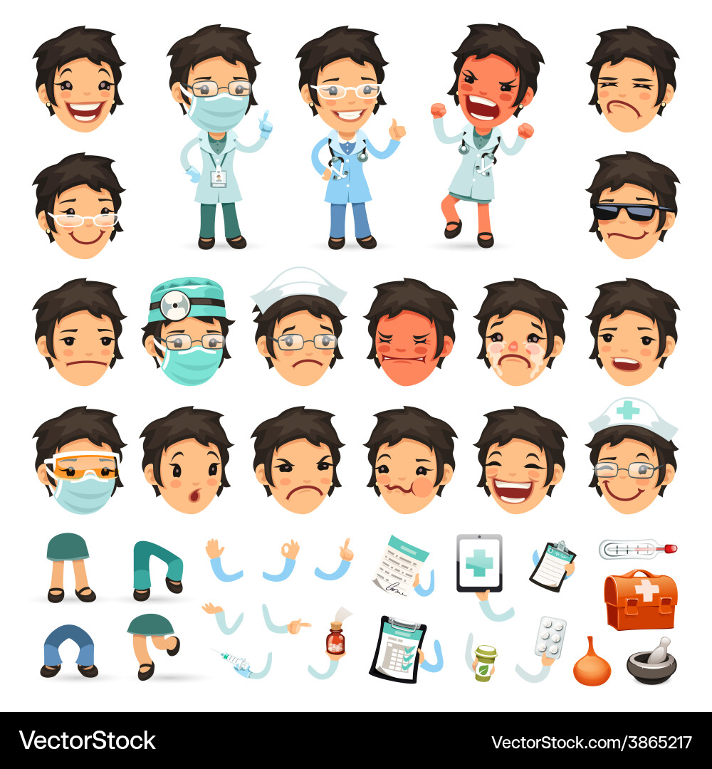Cartoon Doctor Character Set Royalty Free Vector Image