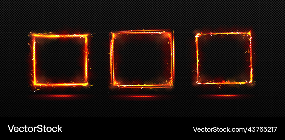 Frames with fire sparkle effect borders Royalty Free Vector