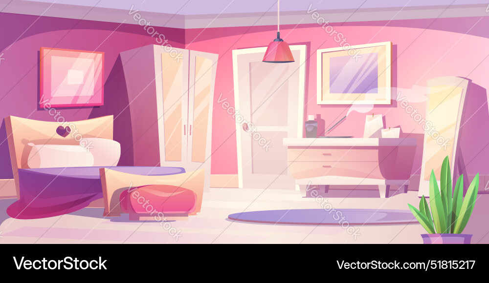 Pink bedroom interior design Royalty Free Vector Image