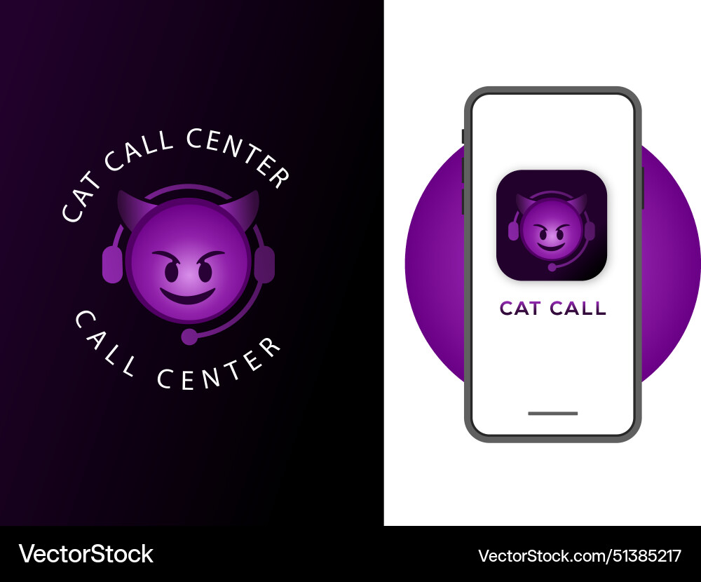Premium cat call center logo application design Vector Image