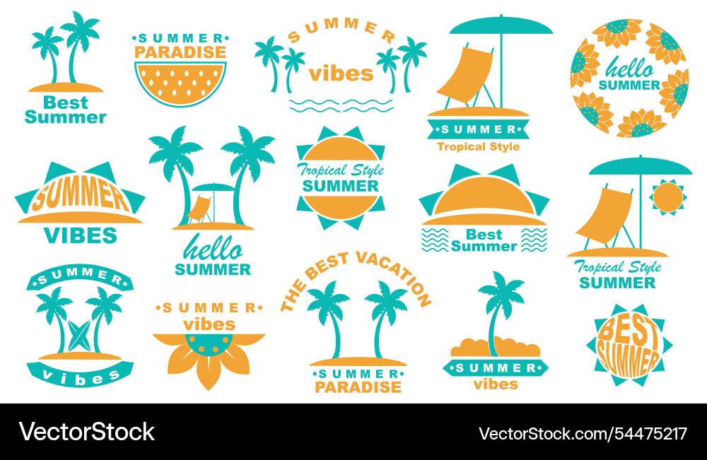 Summer vacation badges collection set Royalty Free Vector
