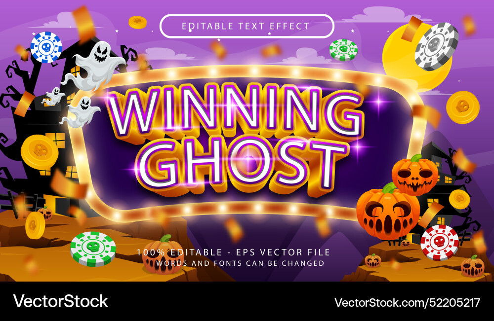 Winning ghost 3d text effect with halloween event Vector Image
