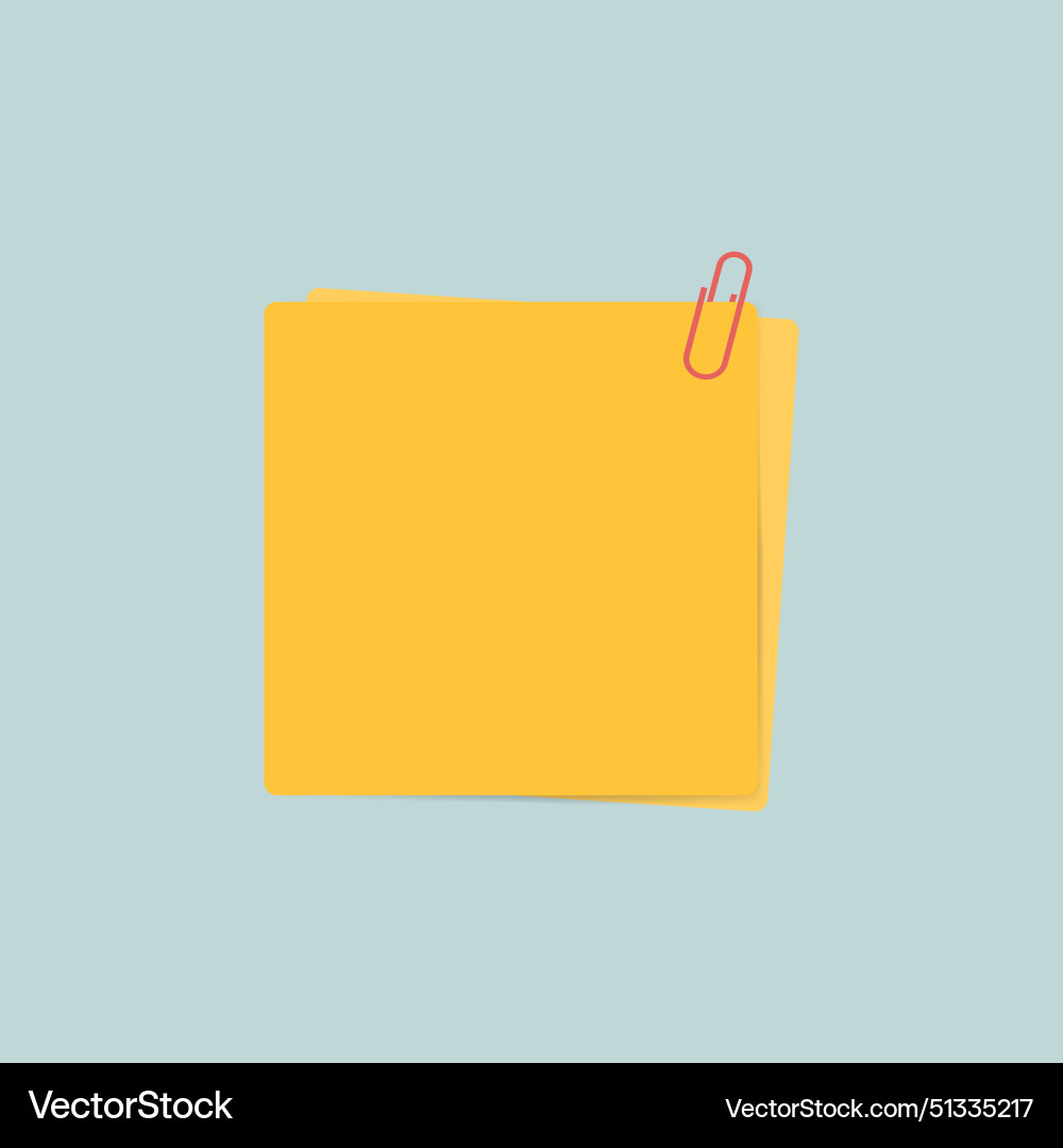 Yellow sticky notes with red paperclip on pastel Vector Image