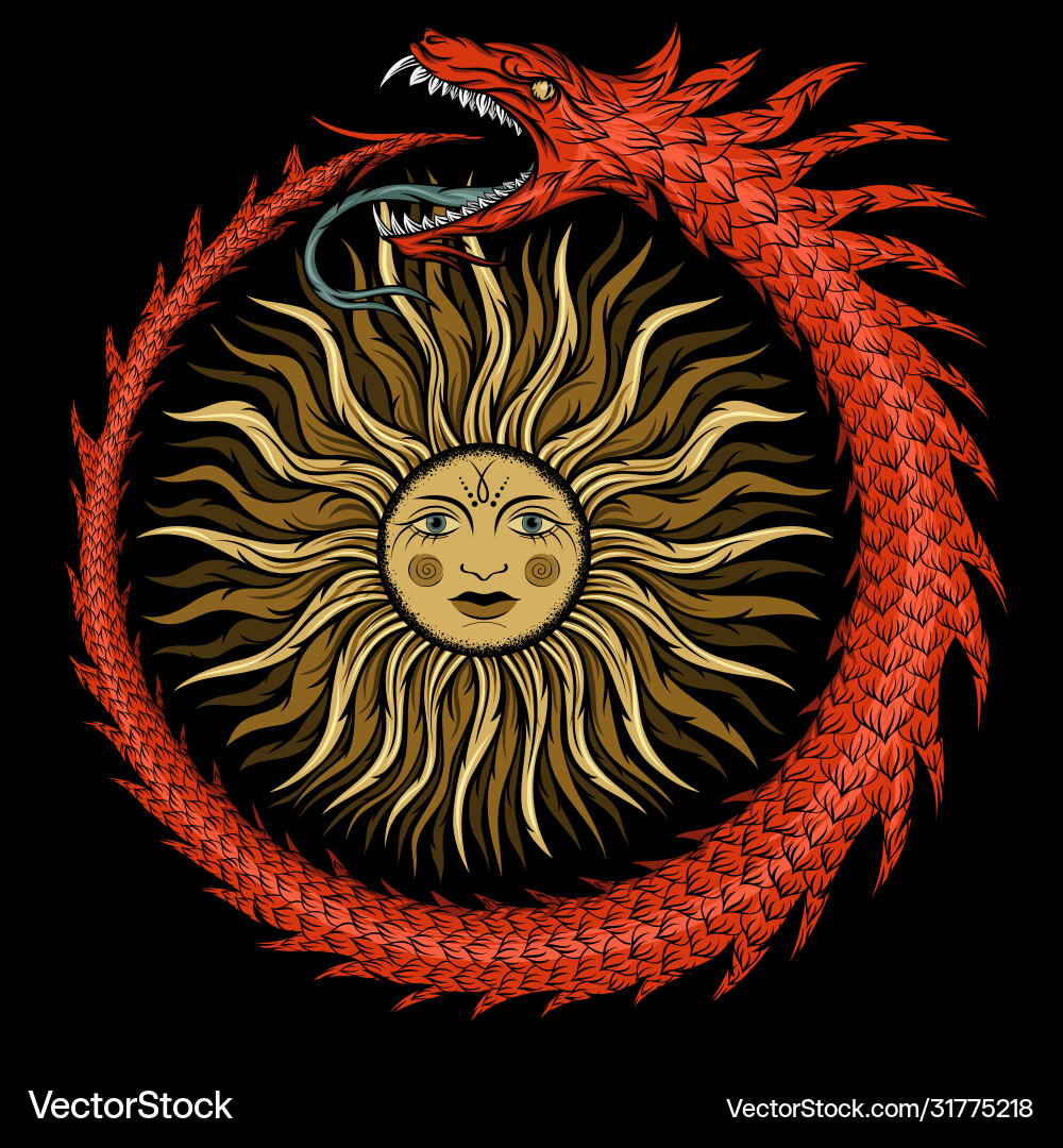 Ouroboros: Snake & Sun Symbol Royalty Free Vector Image