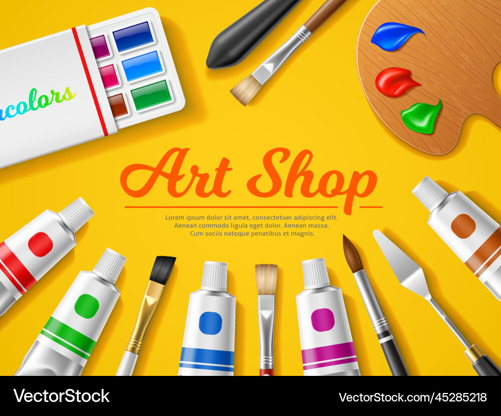 Realistic painter tools artistic materials Vector Image