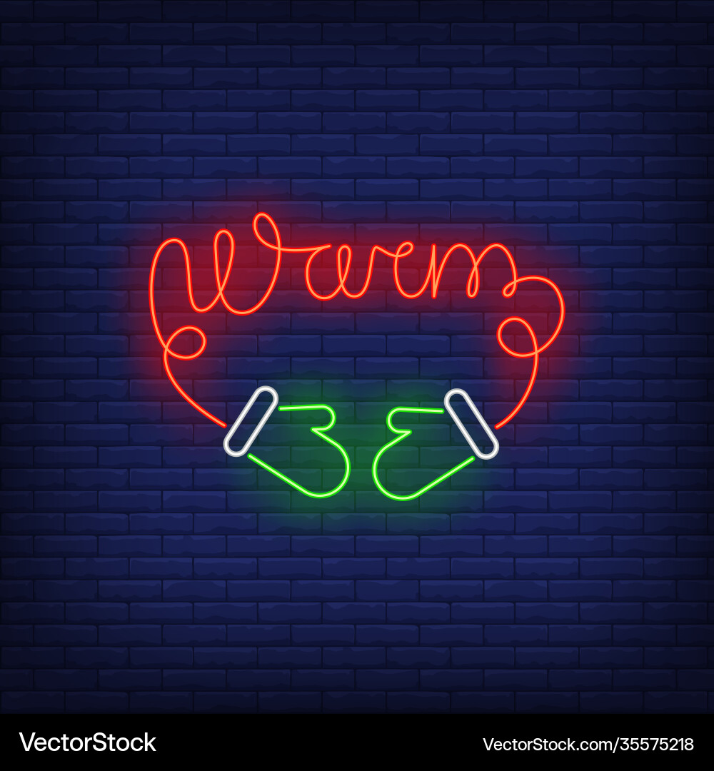 Warm neon lettering made mittens string Royalty Free Vector