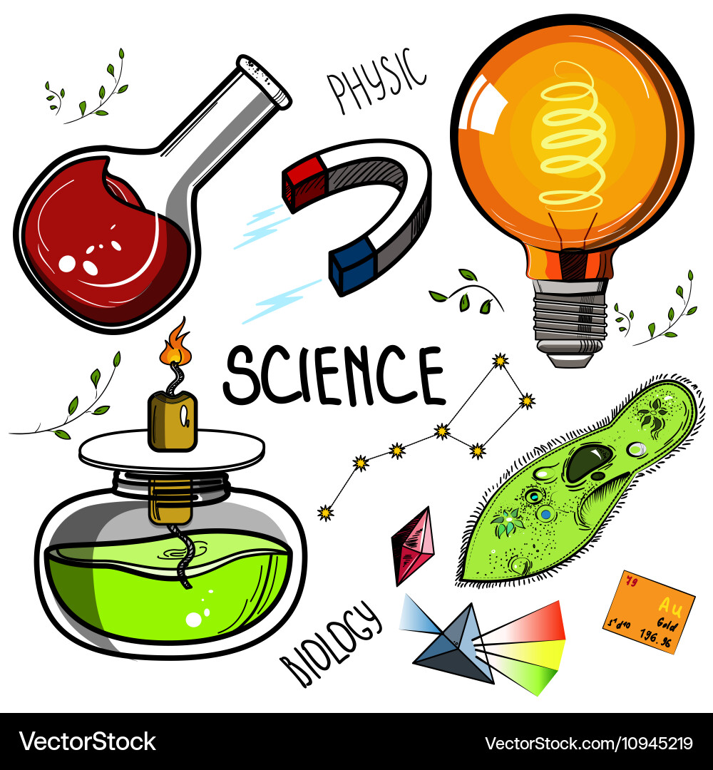 Colored hand drawn science set Royalty Free Vector Image