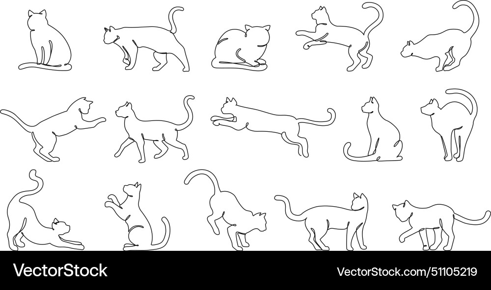 Continuous one line cats minimalist feline Vector Image