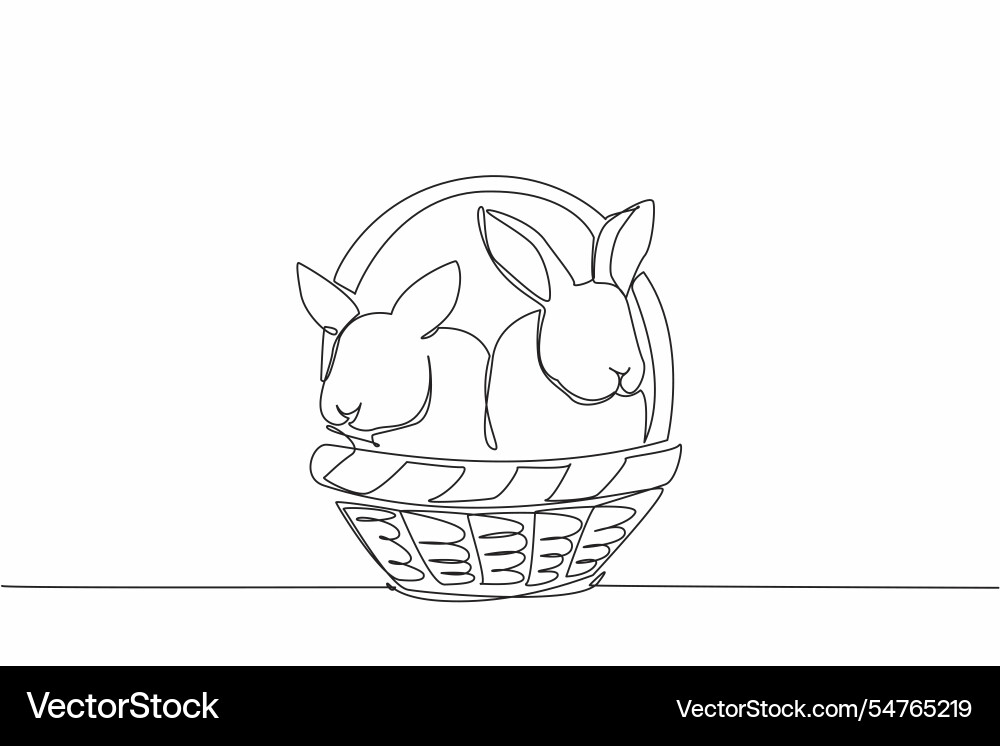 Continuous one line drawing two rabbits Royalty Free Vector