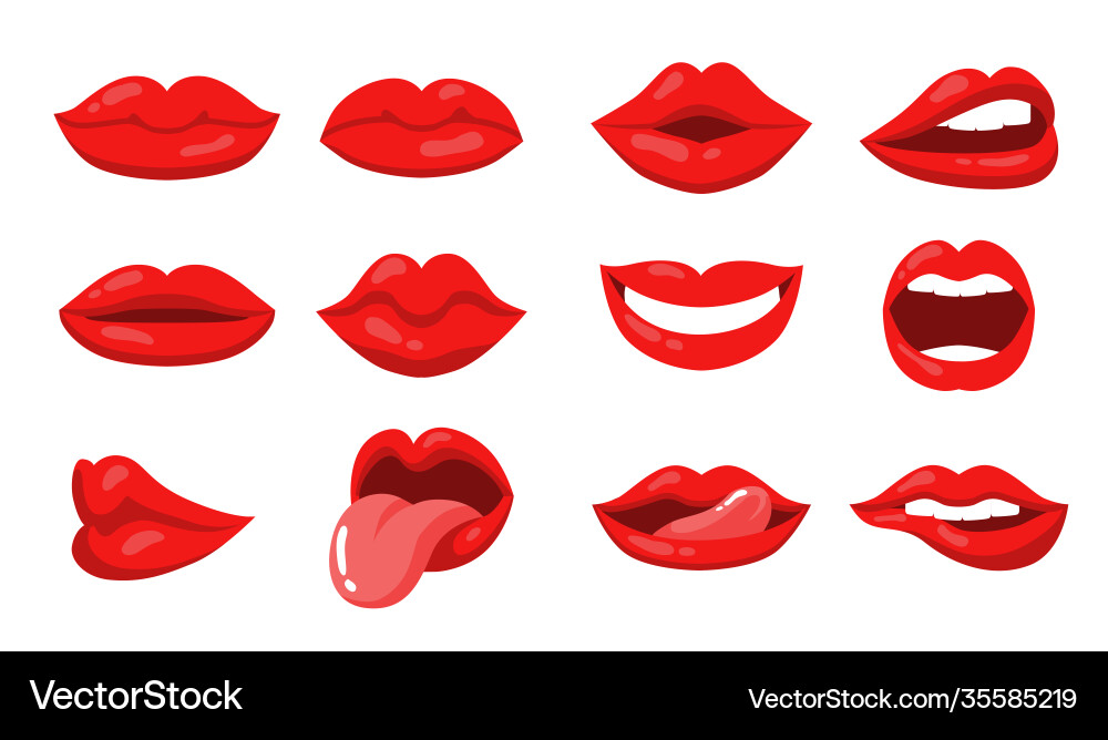 Emotion expression with female lips and mouth set Vector Image
