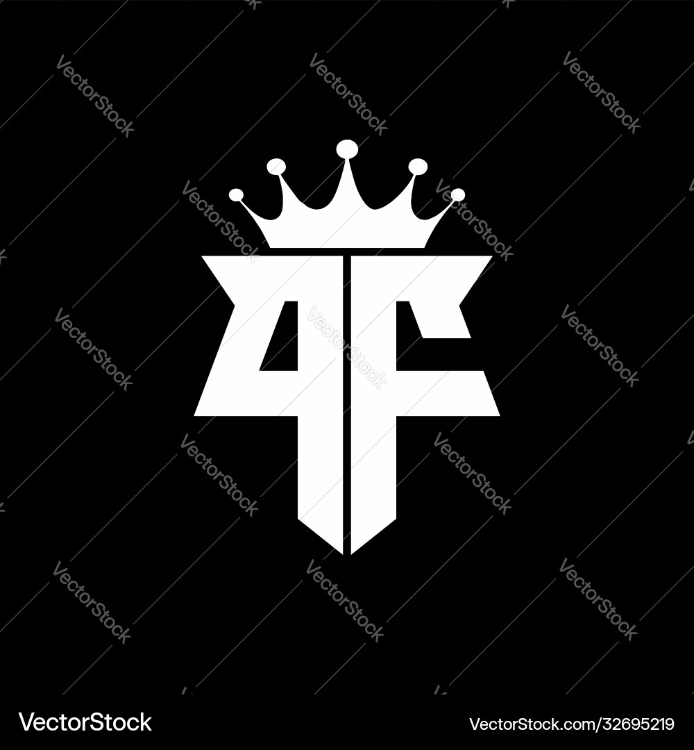 Pf logo monogram shield shape with crown design Vector Image
