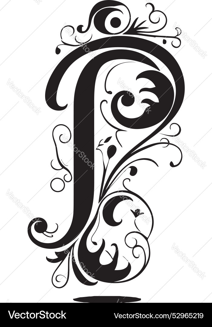 Pinnacle swirls summit letter p palatial aura Vector Image