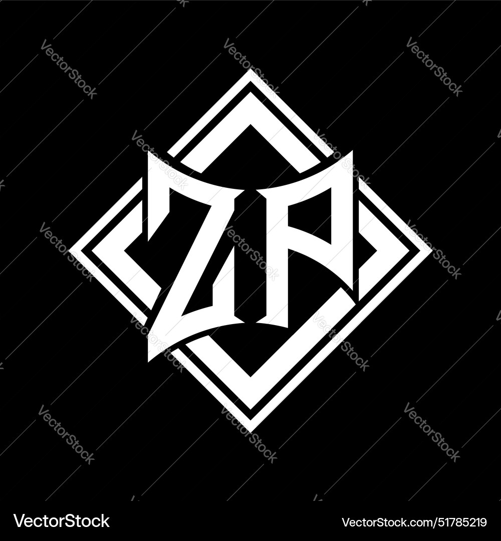 Zp letter logo abstract shield shape with square Vector Image