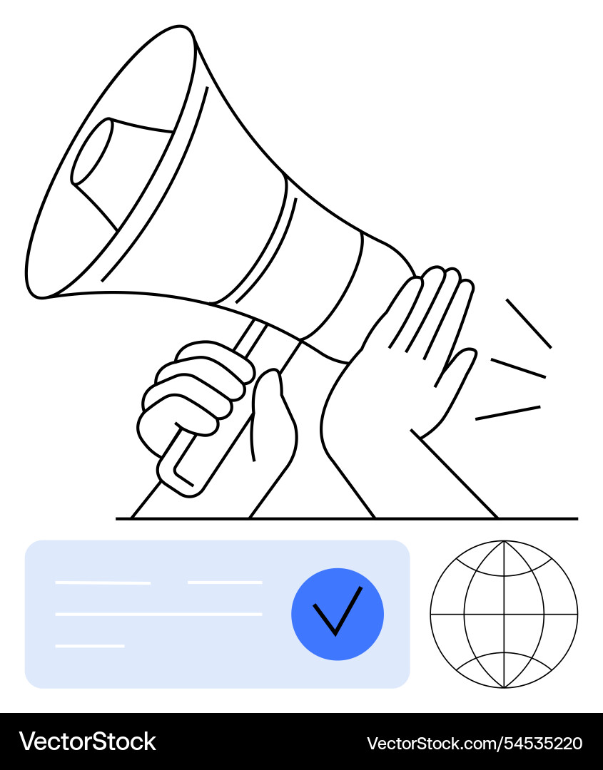 Amplifying message with megaphone checklist and Vector Image