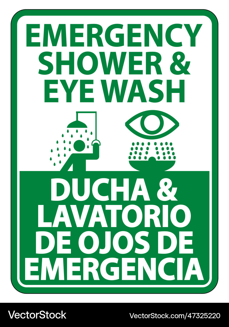 Bilingual shower eye wash sign isolate on white Vector Image