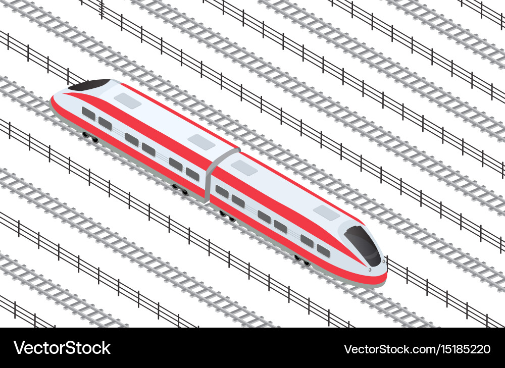 Isometric high-speed train on the tracks Vector Image