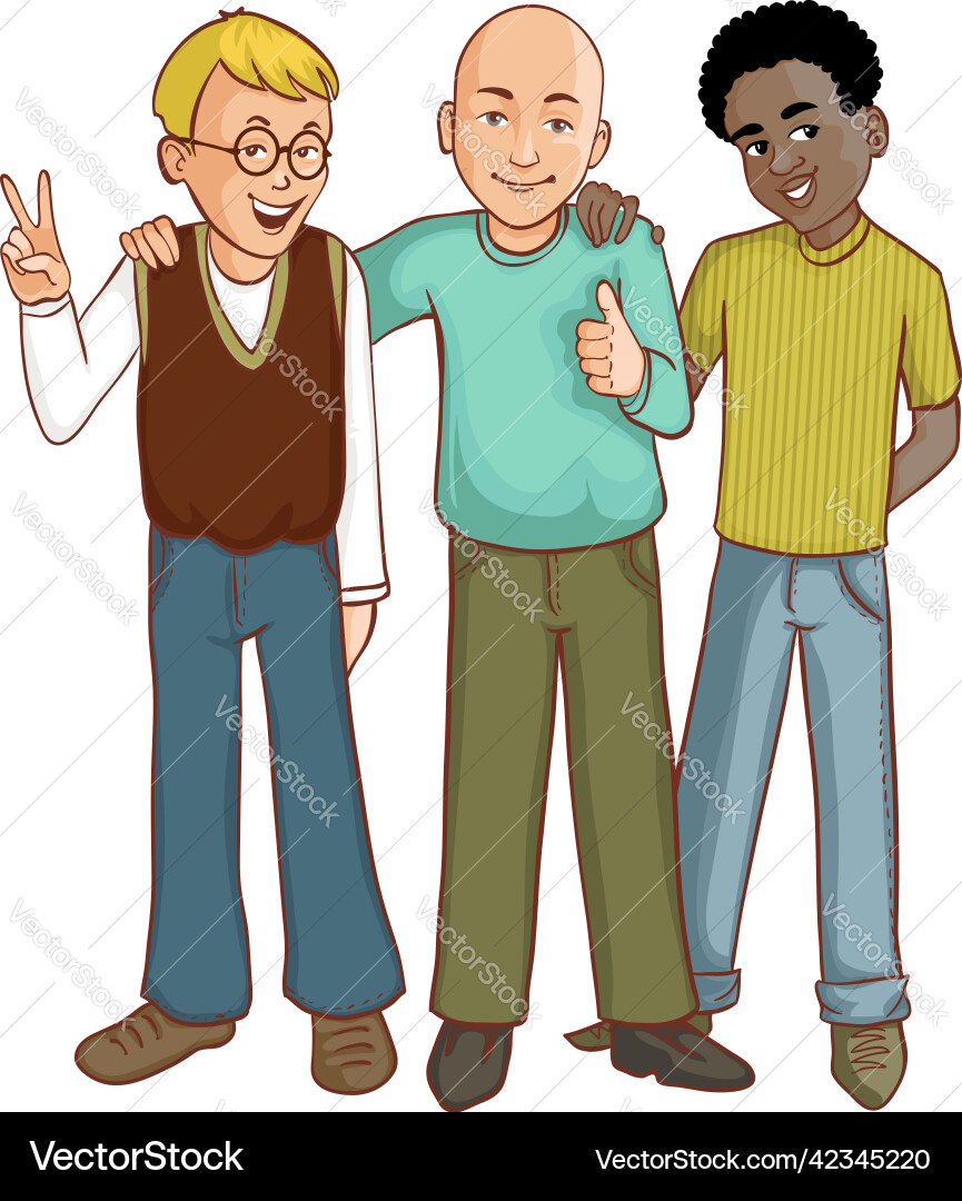 Three cartoon friends supporting each other Vector Image