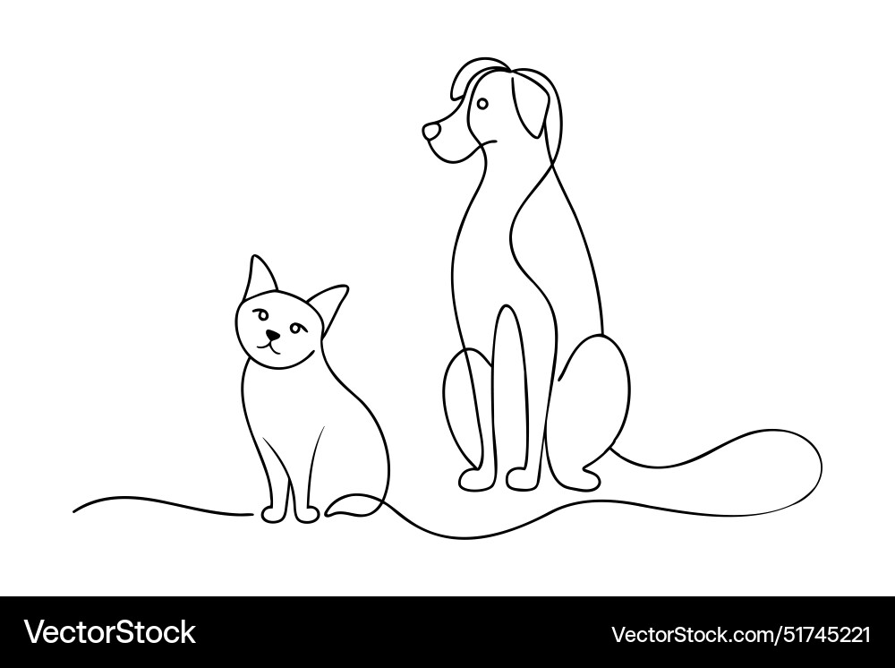 Dog and cat siting on ground continuous line art Vector Image