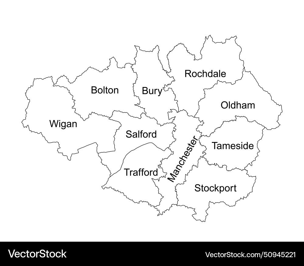 Greater manchester map line contour Royalty Free Vector