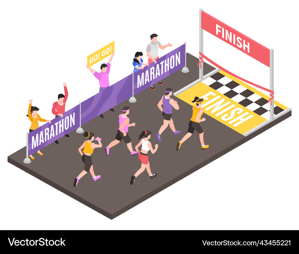 Isometric running marathon concept Royalty Free Vector Image