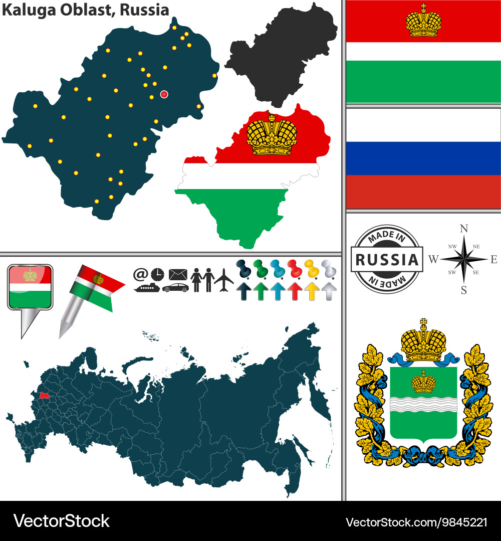Kaluga Oblast Map with Coat of Arms Royalty Free Vector