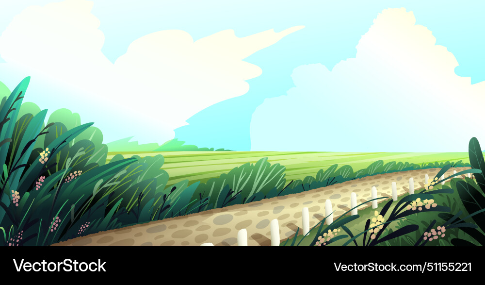 Rural scenic road or path by the field in nature Vector Image