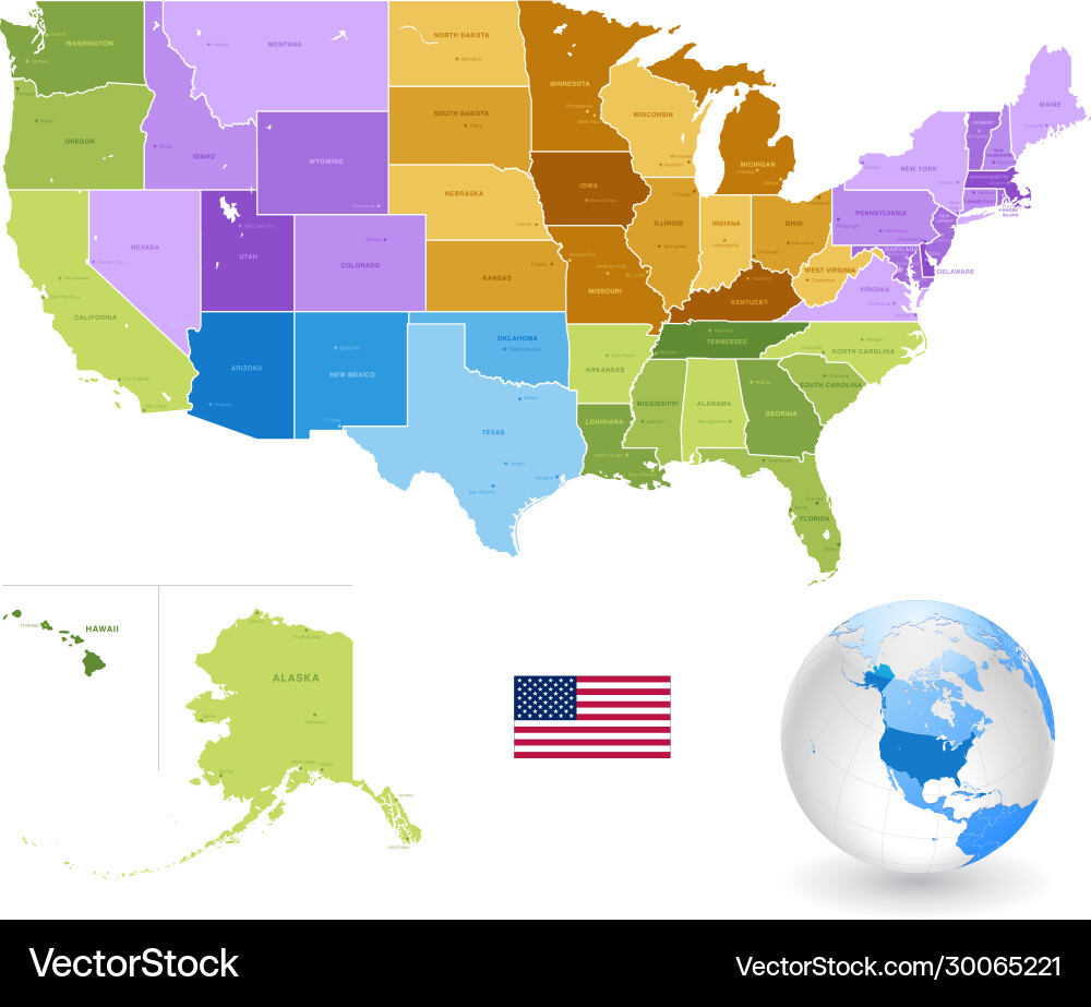 Usa administrative map Royalty Free Vector Image