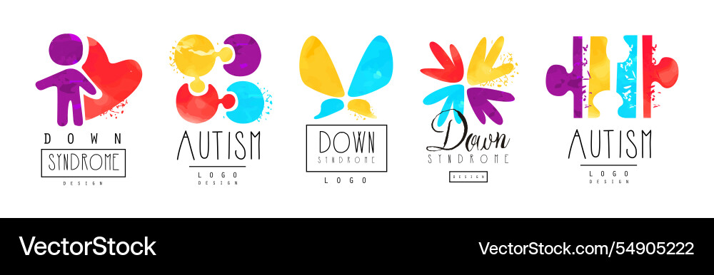 Autism & Down Syndrome Support Logos Vector Image