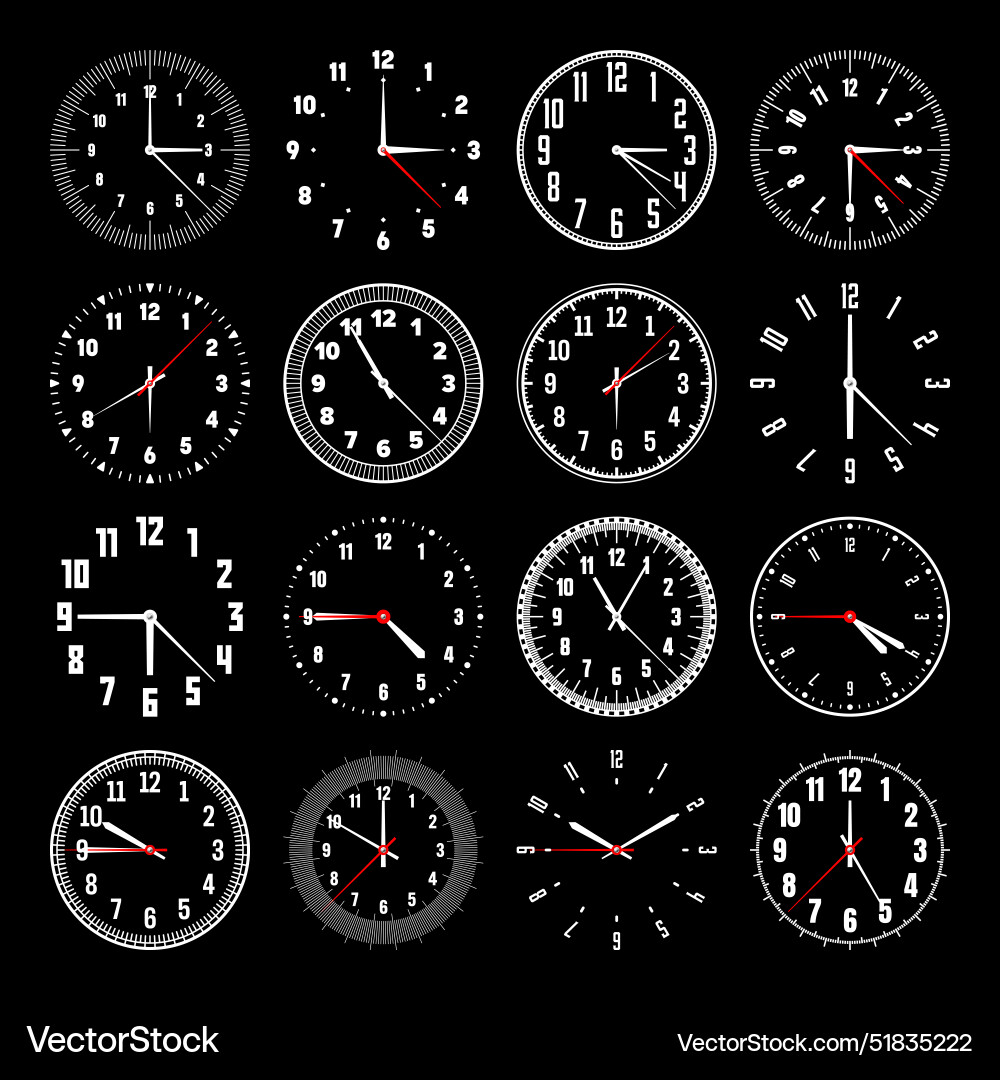 Mechanical clock faces with hands bezel watch Vector Image