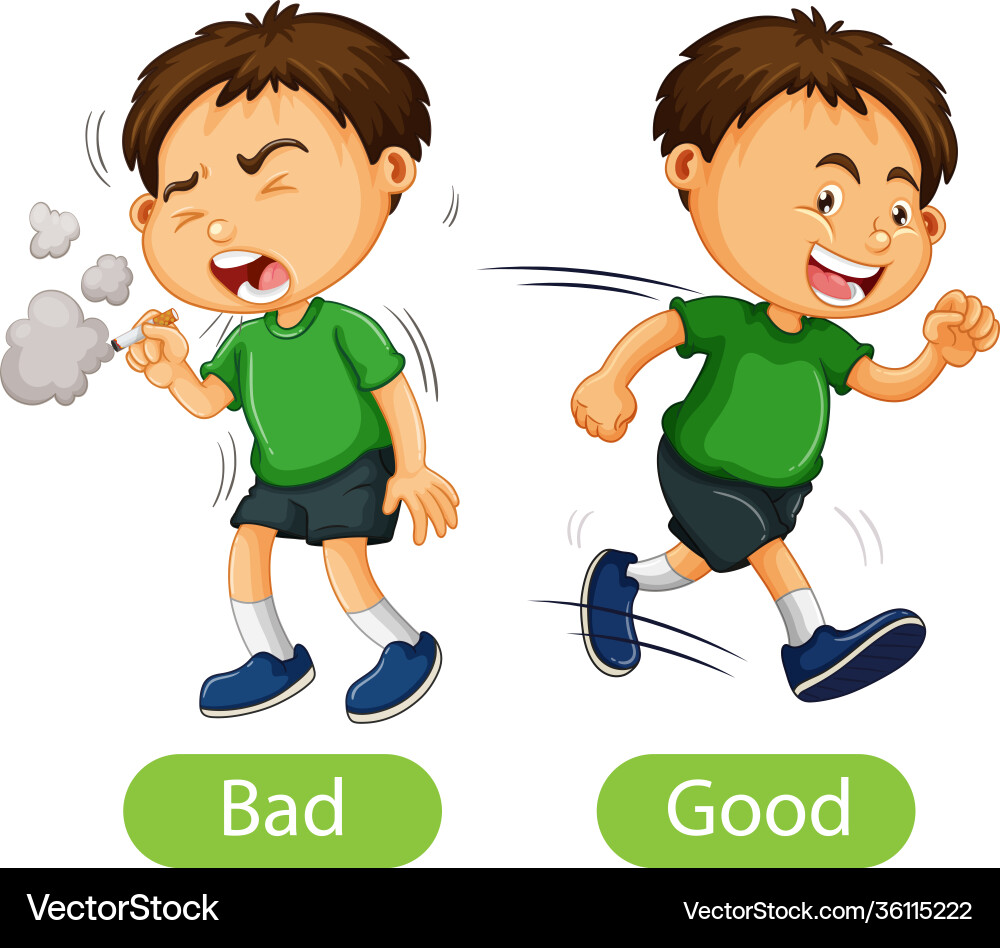 Opposite words with bad and good Royalty Free Vector Image