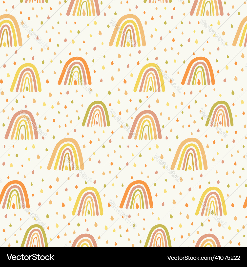 Rainbow and raindrops seamless pattern Royalty Free Vector