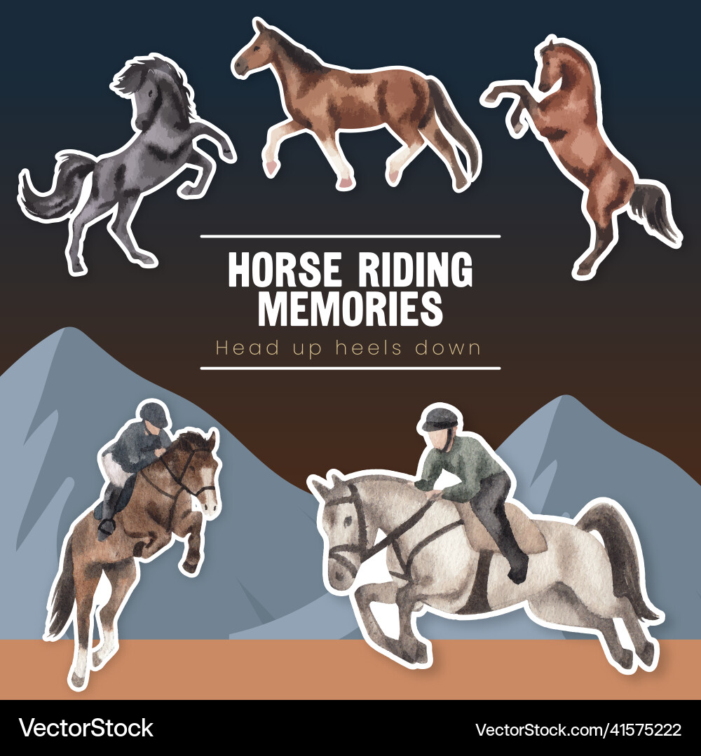 Sticker template with horseback riding Royalty Free Vector